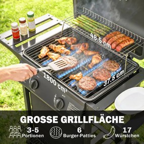 Outsunny Plynový gril 5 KW 2 hořáky BBQ grilovací vozík z nerezové oceli včetně bočního stolku spodní koš přední kryt teploměr smaltovaný grilovací r…