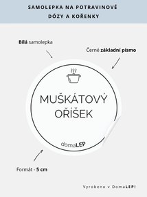 Samolepka na kořenky MUŠKÁTOVÝ OŘÍŠEK bílá 5 cm základní písmo