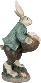 Dekorace králíček v zeleném kabátě s košem vajíček - 18*16*32 cm