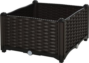 Vyvýšený záhon Outsunny, květináč s drenážními otvory, květinová box v ratanovém vzhledu, plast, hnědá, 40 x 44 cm