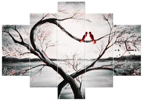 Gario Obraz s hodinami Ptačí láska - 5 dílný Rozměry: 150 x 70 cm