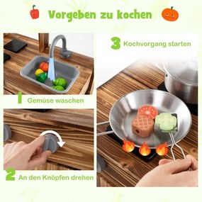 Costway Bahenní kuchyňka dětská venkovní dětská kuchyňka jedlové dřevo se 4