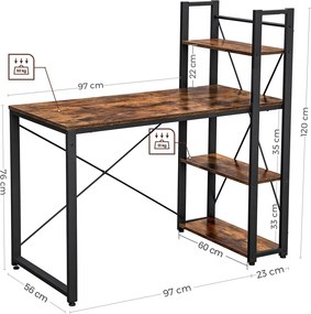 Psací stůl 120x60 cm, policový psací stůl, počítačový stůl se skladovacím prostorem