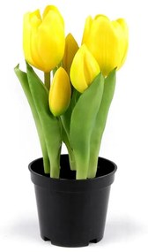 Umělé tulipány v květináči - 2 (21cm) žlutá