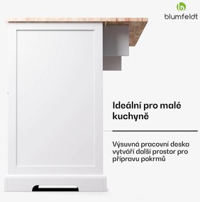 Blumfeldt Etsu, kuchyňský ostrůvek, výsuvná pracovní deska, 2 zásuvky, 4 dvířka, lze použít jako jídelní stůl, úložný prostor, snadno se čistí