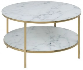 Konferenční kulatý stolek Alisma mramor bílý/zlatá