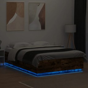 Rám postele s LED osvětlením kouřový dub 140 x 200 cm kompozit 3209615