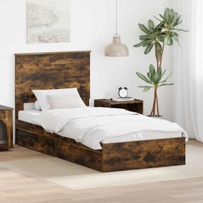 Postel s úložným prostorem se zásuvkou Kouřový dub 90 x 190 cm 3409591
