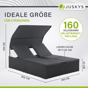 Juskys Polyratanové dvojlehátko Syros se stříškou Barva: šedý melír