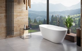 Besco Moya volně stojící vana 160 x 68 cm s černým sifonem bílá matná VANMOYA160BCM