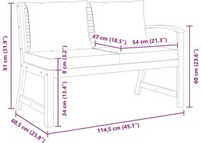 vidaXL Marketos Zahradní lavice 114,5 cm tmavě šedá poduška masivní akácie