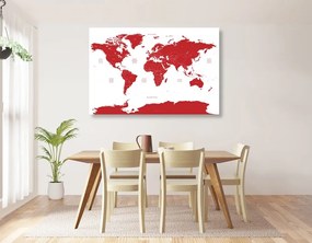 Obraz mapa světa s jednotlivými státy v červené barvě - 60x40 cm