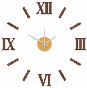 Luxusní hnědé nalepovací hodiny MPM E01.3772.50 - průměr 60cm se žlutým středem a římskými číslicemi