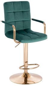 LuxuryForm Barová židle VERONA GOLD VELUR na zlatém talíři - zelená