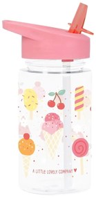 A Little Lovely Company Dětská lahev s brčkem Ice-cream 450 ml, růžová barva, plast