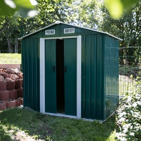 Plechový zahradní domek na nářadí, zelená / bílá, 2x1,3x1,8 m, HAMAL TYP 1