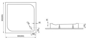 Polimat Kompaktní čtvercová akrylátová sprchová vanička Tenor 3 80x80 (90x90) Barva: Bílá, Rozměry (cm): 90x90