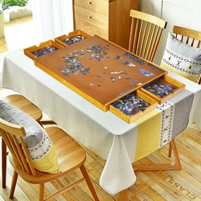 Costway Puzzle stolek s 4 zásuvkami Puzzle deska dřevo – 80 × 65 cm