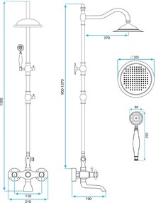 Rea Bergamo, sprchový set v retro stylu, černá matná, REA-P5001