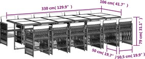 13dílný zahradní jídelní set s poduškami černý polyratan 3210943