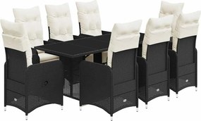9dílný zahradní bistro set s poduškami černý polyratan 3277142