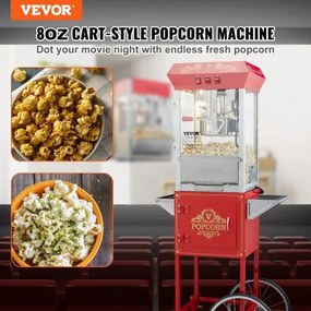 Popcorn Popper Stroj s vozíkem Popcorn Maker 850 W 227 g 11,4 l červený