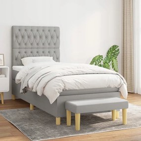 Box Spring Postel S Matrací Textil Světle Šedá Prošívaný design 100 x 200