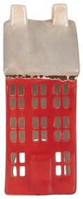 Červený keramický domek na čajovou svíčku Lamont - 7*7*18 cm
