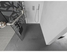 Mexen Kioto+ L, sprchová zástěna Walk-In s poličkou a věšákem 70 x 200 cm, 8mm čiré sklo bílý vzor, ​​broušená ocel profil, 800-070-123-97-85