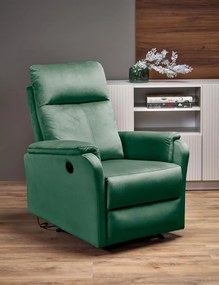 Relaxační křeslo KROKUS s elektrickým polohováním — samet, zelená