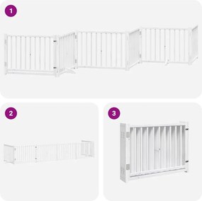 Zábrana pro psy s dvířky skládací 6 panelů bílá 480 cm topol 3155729