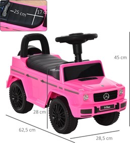 HOMCOM Licencovaný dětský automobil Mercedes Benz - Vozidlo na odrážení pro děti 12-36 měsíců s prostorovým klaksonem a světly - Růžové