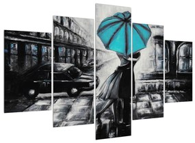Obraz zamilovaného páru pod deštníkem (150x105 cm)