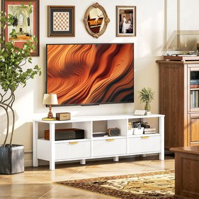 HOMCOM TV nábytek 152 cm, TV nábytek pro televize až 139,7-165,1 cm se 3 zásuvkami a 3 otevřenými přihrádkami, 152x39,5x50 cm, bílá