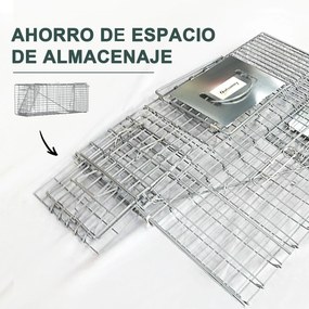 Outsunny Skládací Pasti na Živé Zvířata 81x26x34,5 cm Drátěná Chytací Klec s Dveřmi a Rukojetí pro Králíky, Kočky, Potkany a Hlodavce Stříbrná