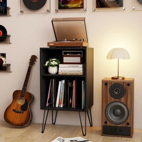 Costway Stojan na gramofon s nabíjecí stanicí Vinylová úložná