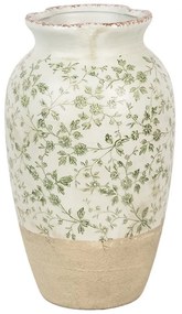 Béžová keramická váza se zelenými květy Jenia L - Ø 21*37 cm