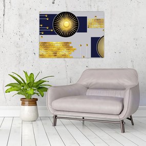 Skleněný obraz - Zlaté kruhy (70x50 cm)