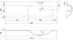 Mexen Vela, umyvadlo na zapuštění 141 x 46,5 cm, pravé, černá matná, 25231471P