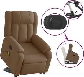 Zvedací masážní polohovací křeslo hnědé textil 3205332