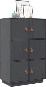 Skříň Highboard 67 X 40 X 108,5 Cm Masivní Borové Dřevo Šedá