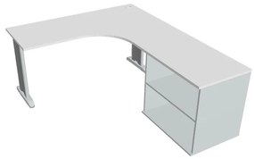 Sestava stolu a skříně levá 160 cm - Hobis Flex FE 60 H L Dekor stolové desky: bílá, Barva nohou: Stříbrná