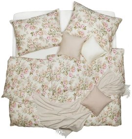 SCANquilt povlečení SATÉN DESIGN roses smetanová 140 x 200/70 x 90 cm