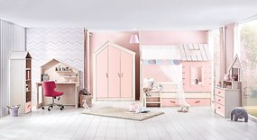 Domečková postel 90x200 s úložným prostorem Boom - bříza/růžová
