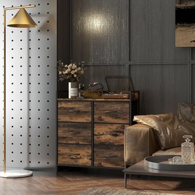 HOMCOM komoda 6 zásuvek | látkové zásuvky a ocelový rám | industriální 79 x 29 x 85 cm, rustikálně hnědá