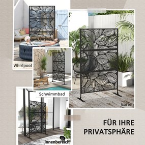 Outsunny Paraván 3-Panel 122 x 198 cm Zahradní Ochranné Zábrany, Dělicí Stěna 3-dílný Ochranný Paraván z Oceli s Listovým Vzorem pro Zahradu, Terasu,…