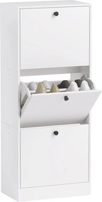 HOMCOM Botník se 3 skládacími dvířky, botník s nastavitelným děličem, štíhlý botník pro 12 párů bot 47 x 28 x 115 cm, bílý | Aosom
