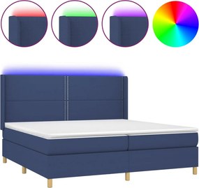 Box spring postel s matrací a LED modrá 200x200 cm textil 3138827