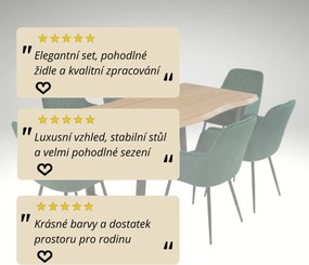 Vikio Jídelní set pro 6 osob 160x90 cm dub noha U zelená židle s područkami VJS166-6Z