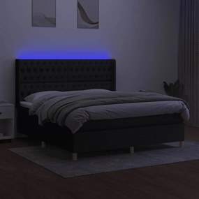 Box spring postel s matrací a LED černá 160x200 cm textil 3139127